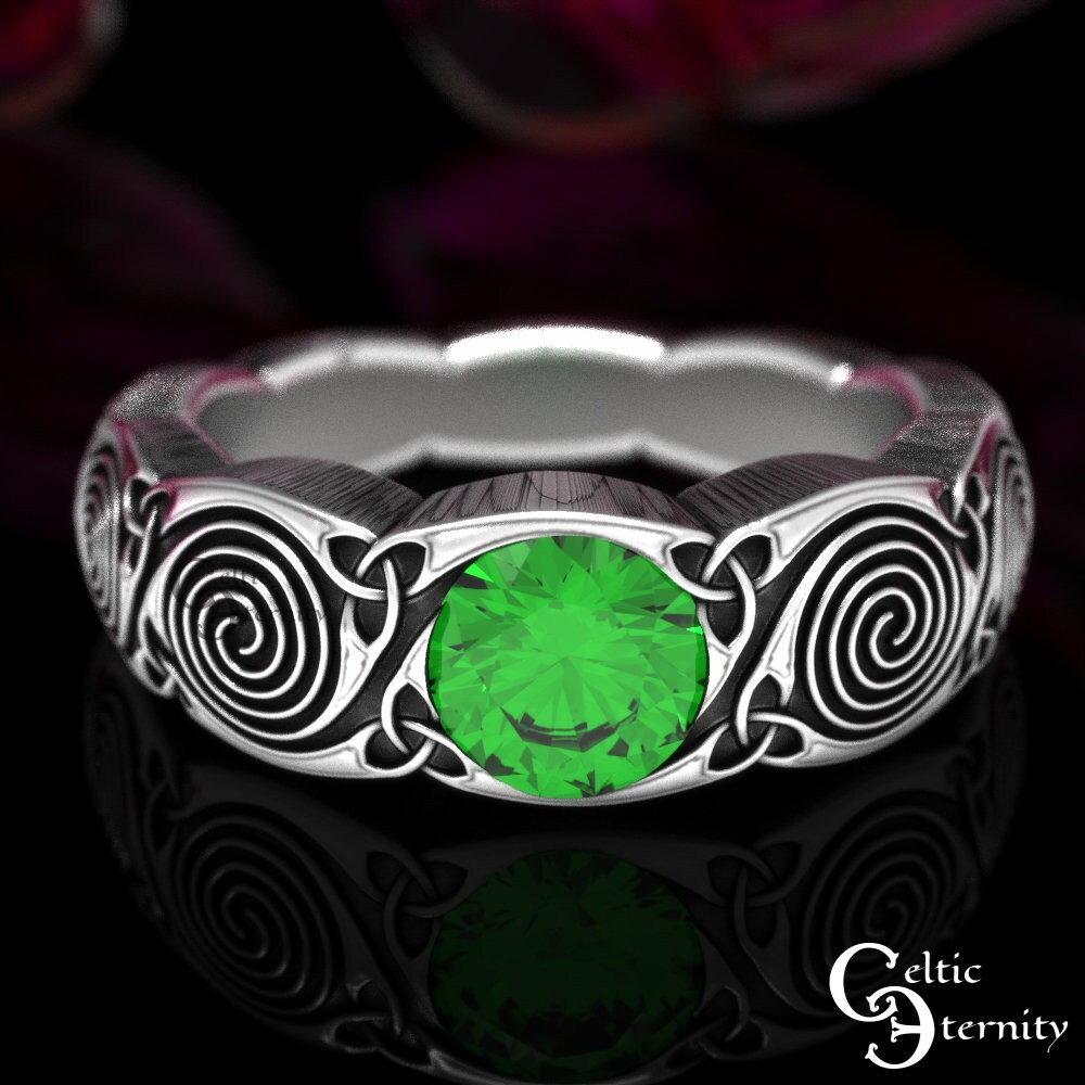 Celtic Emerald Engagement Ring in Sterling Silver, Modern Engagement ...
