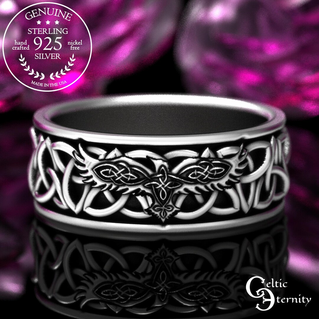 Sterling Silver Raven Triquetra Ring, Silver Celtic Corvid Wedding Band ...