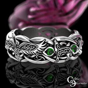 Matching Emerald Raven Wolf Ring Set, His Hers Sterling Celtic Matching ...