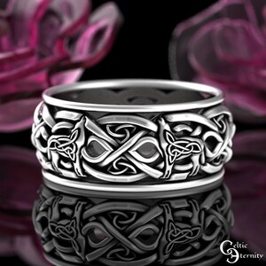 His Hers Wolf Rings, Matching Sterling Silver Nordic Wedding Bands ...