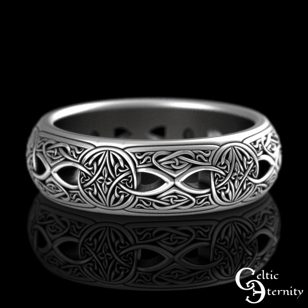 Mens Silver Intricate Irish Wedding Band, Sterling Heart Knotwork Ring ...