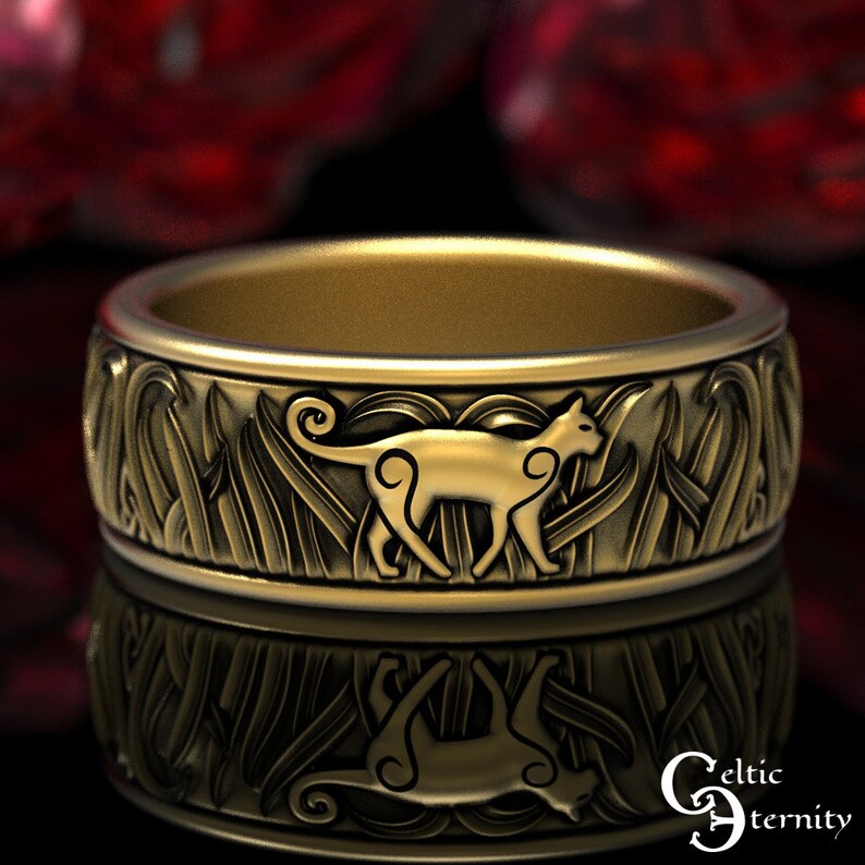 Gold Celtic Cat Ring 10K Cat Wedding Band Gold Irish Cat - Etsy