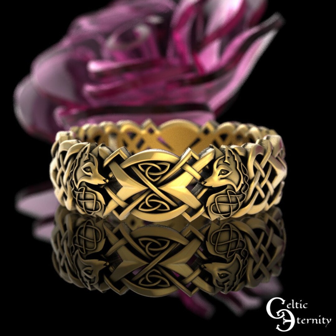 Gold Fox Soulmate Ring, White Gold Fox Ring, 10K 14K Celtic Foxes ...