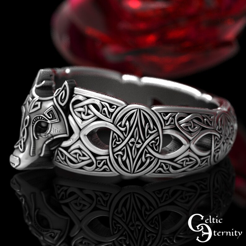 Celtic Wolf Ring, Sterling Wolf Ring, Wolf Ring, Wolf Wedding Ring ...
