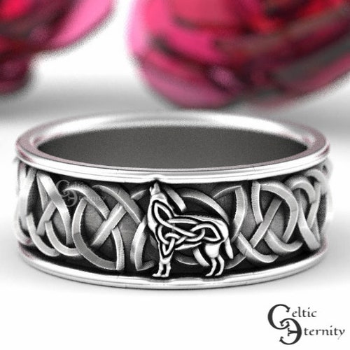 Solid Sterling Silver Celtic Wolf Ring Wolf Wedding Band - Etsy