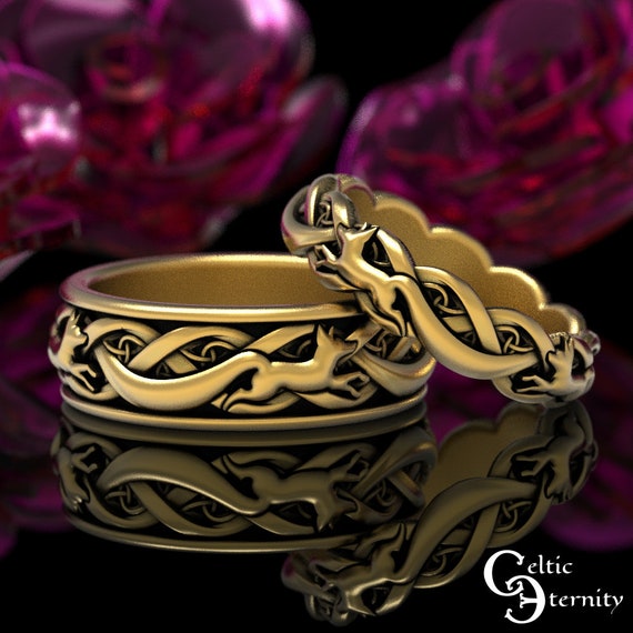 Matching Gold Fox Rings Celtic His Hers Gold Ring Set Celtic - Etsy