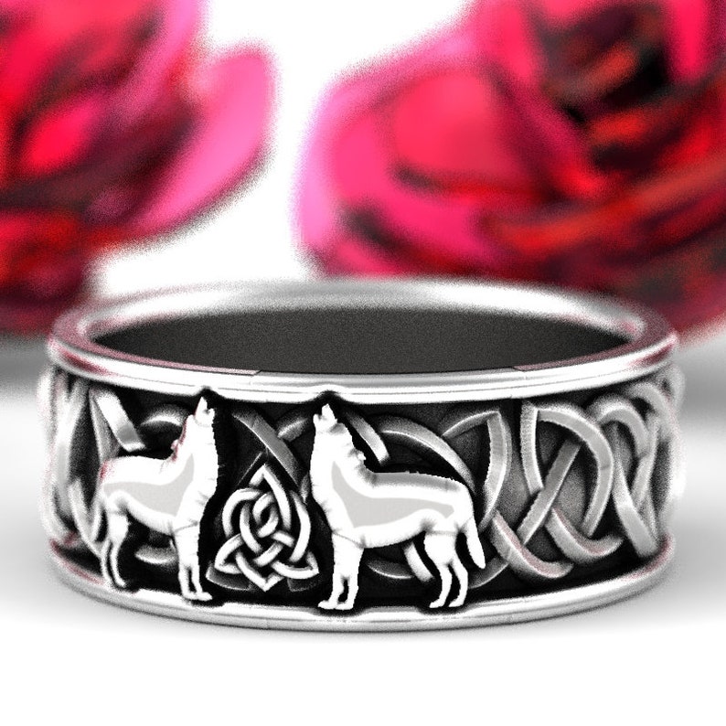Solid Sterling Silver Celtic Wolf Ring Wolf Wedding Band - Etsy