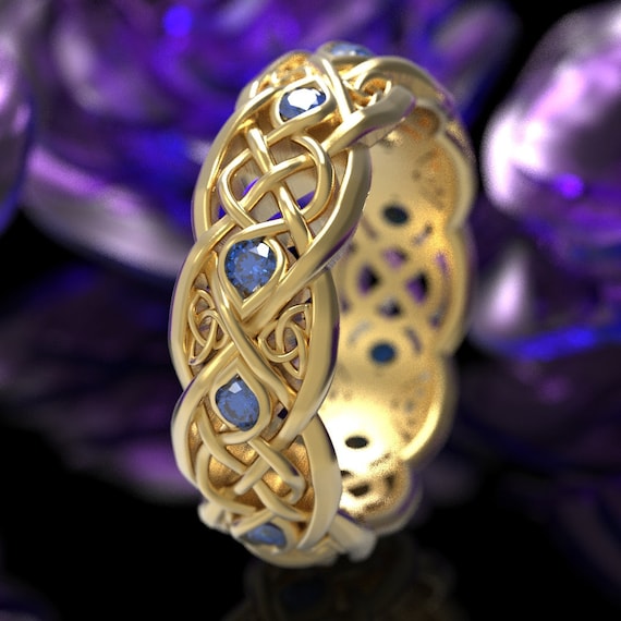 Infinity Wedding Band With Blue Sapphires Gold Celtic Ring | Etsy