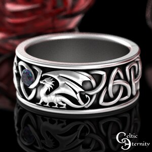 Alexandrite Dragon Ring, Celtic Dragon Wedding Band, Sterling Mens ...