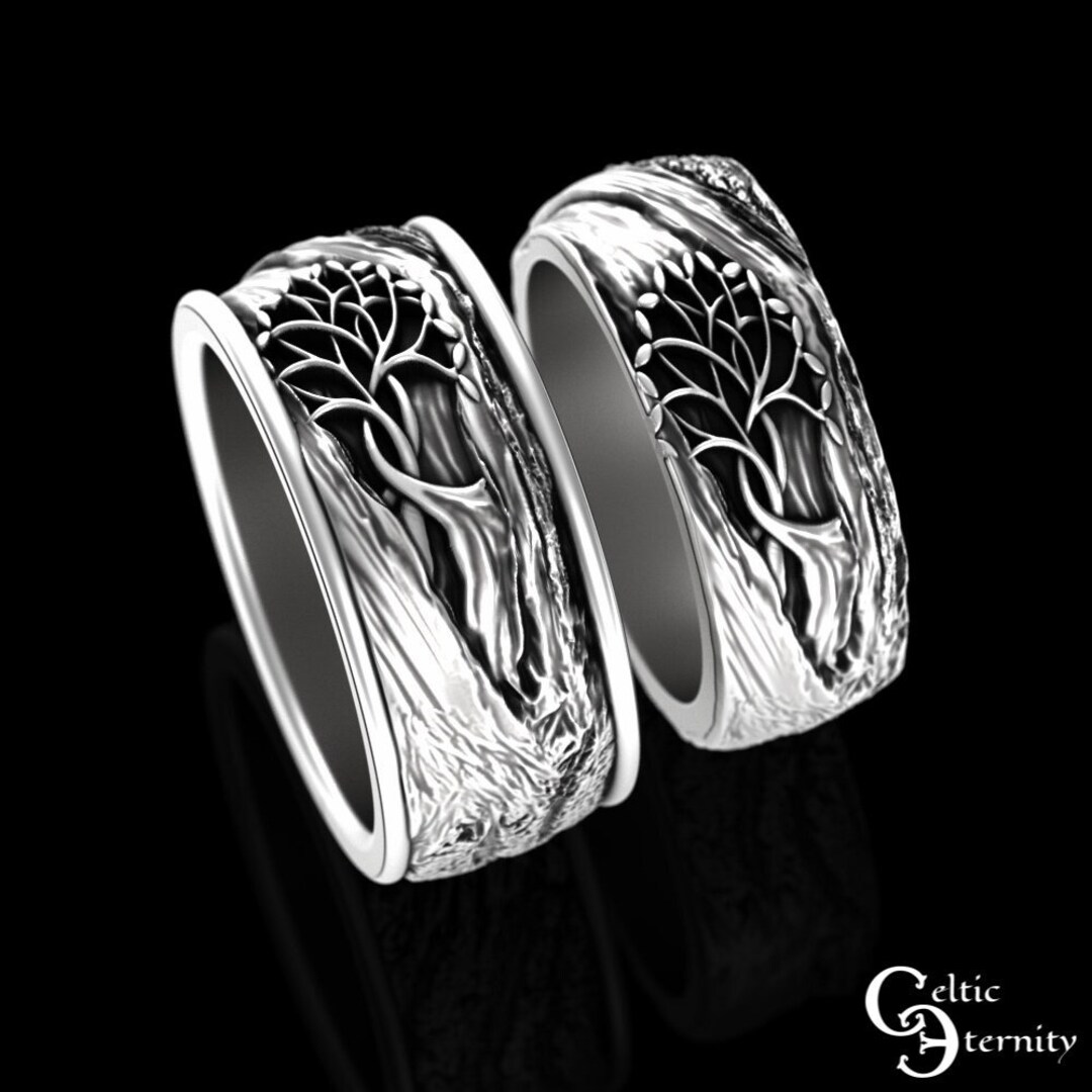 Sterling Matching Tree of Life Wedding Ring Set, Couples Nature ...