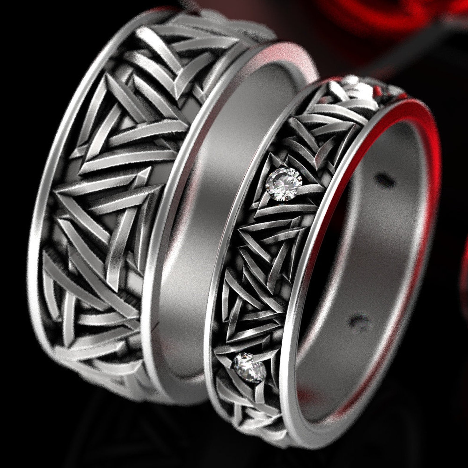 Sterling Silver Valknut Knot Ring Wedding Set Moissanite - Etsy