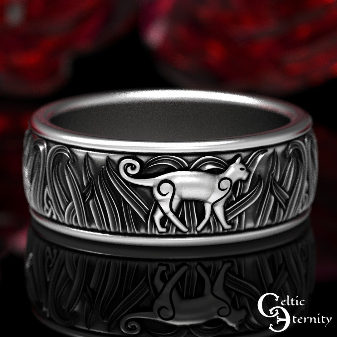 Sterling Silver Cat Ring, Celtic Cat Wedding Ring, Sterling Irish Cat ...