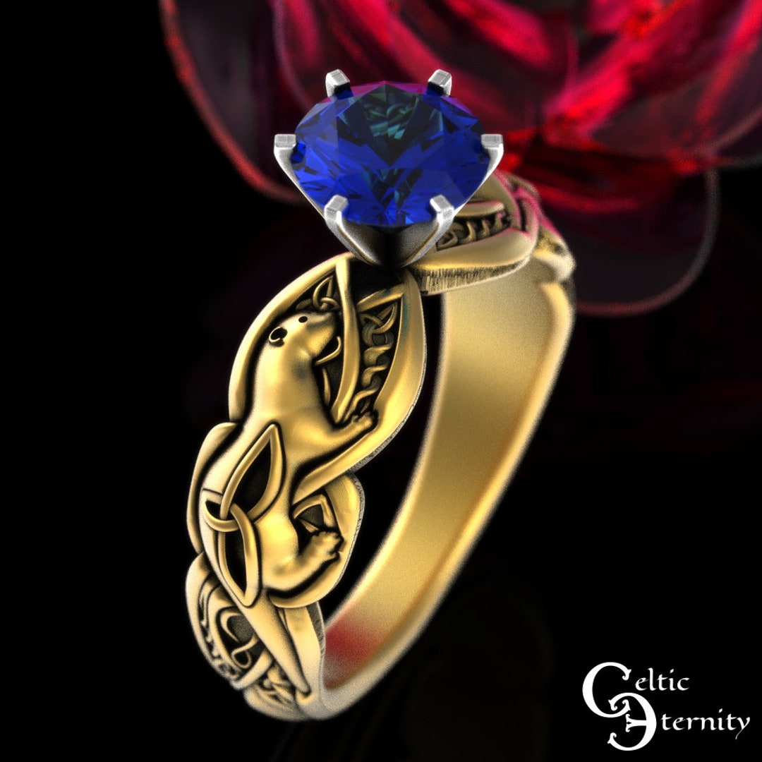 Gold Otter Engagement Ring, Sapphire 10K Otter Ring, 14K Celtic Otter ...