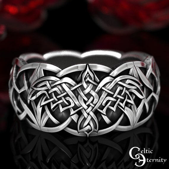 Sterling Silver Celtic Raven Ring Raven Wedding Band Mens | Etsy
