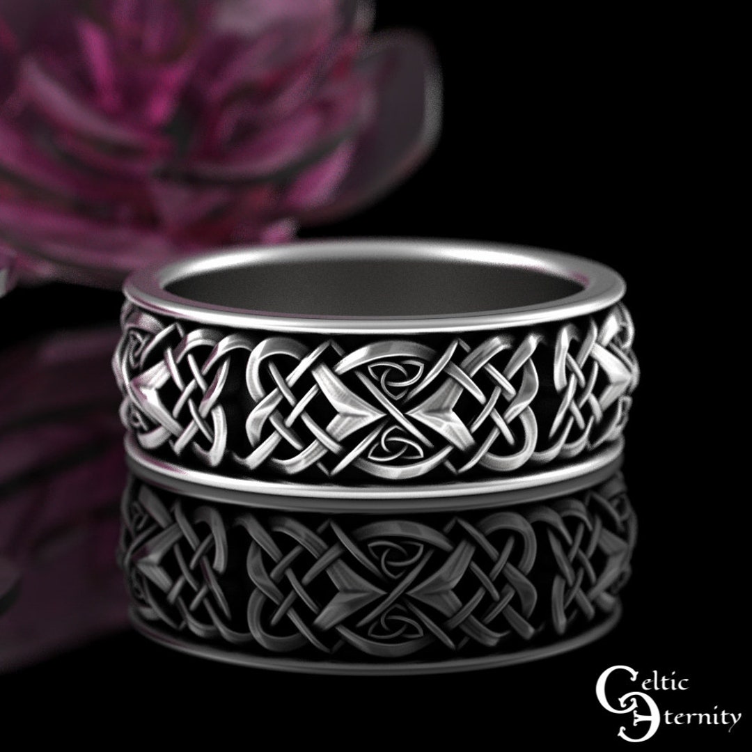 Platinum Mens Celtic Wedding Band, White Gold Scottish Mens Ring ...