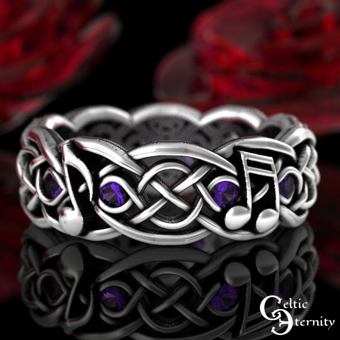 Music Notes Ring Amethyst Celtic Wedding Ring Sterling | Etsy