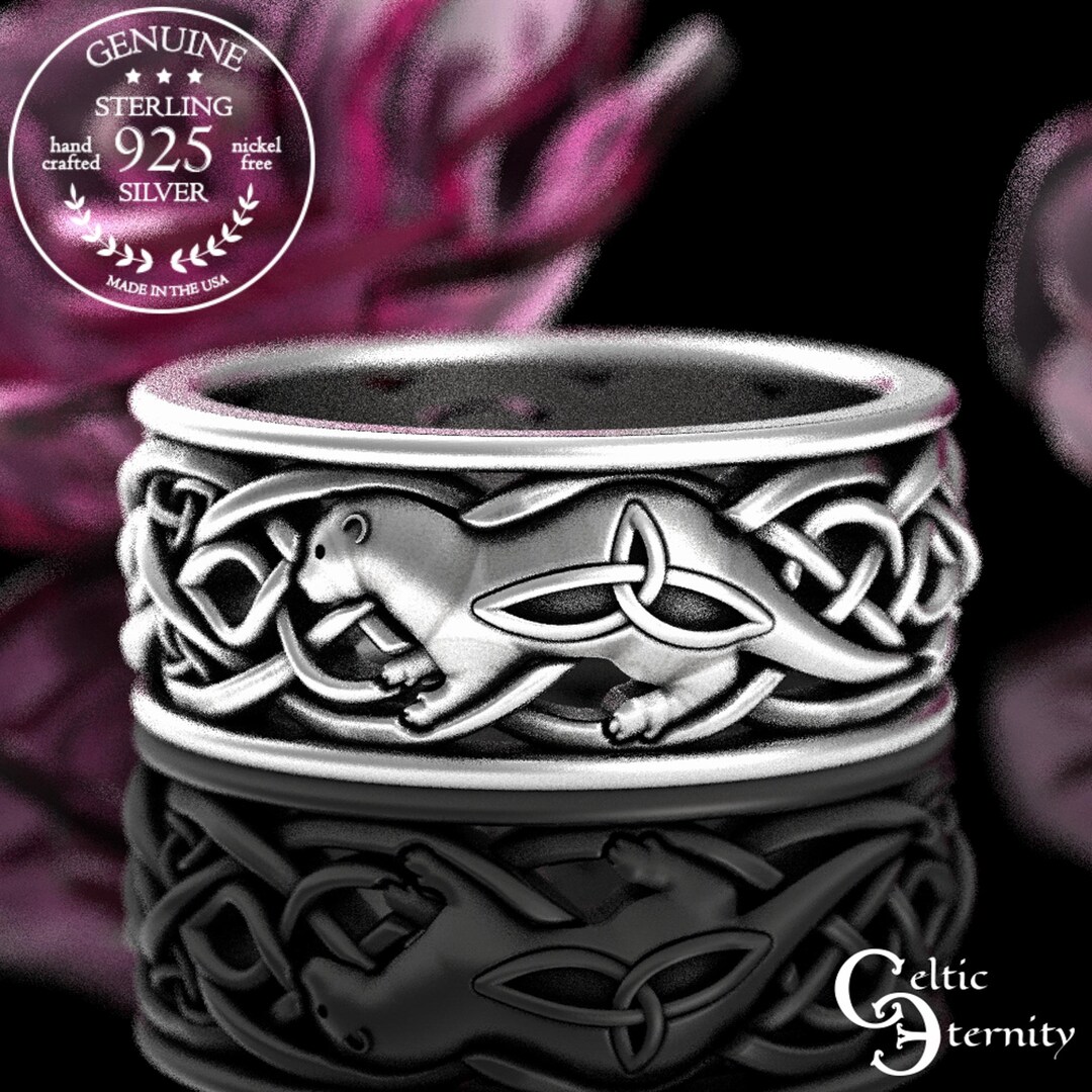 Mens Otter Wedding Ring, Sterling Celtic Ring, Celtic Otter Ring, Otter ...