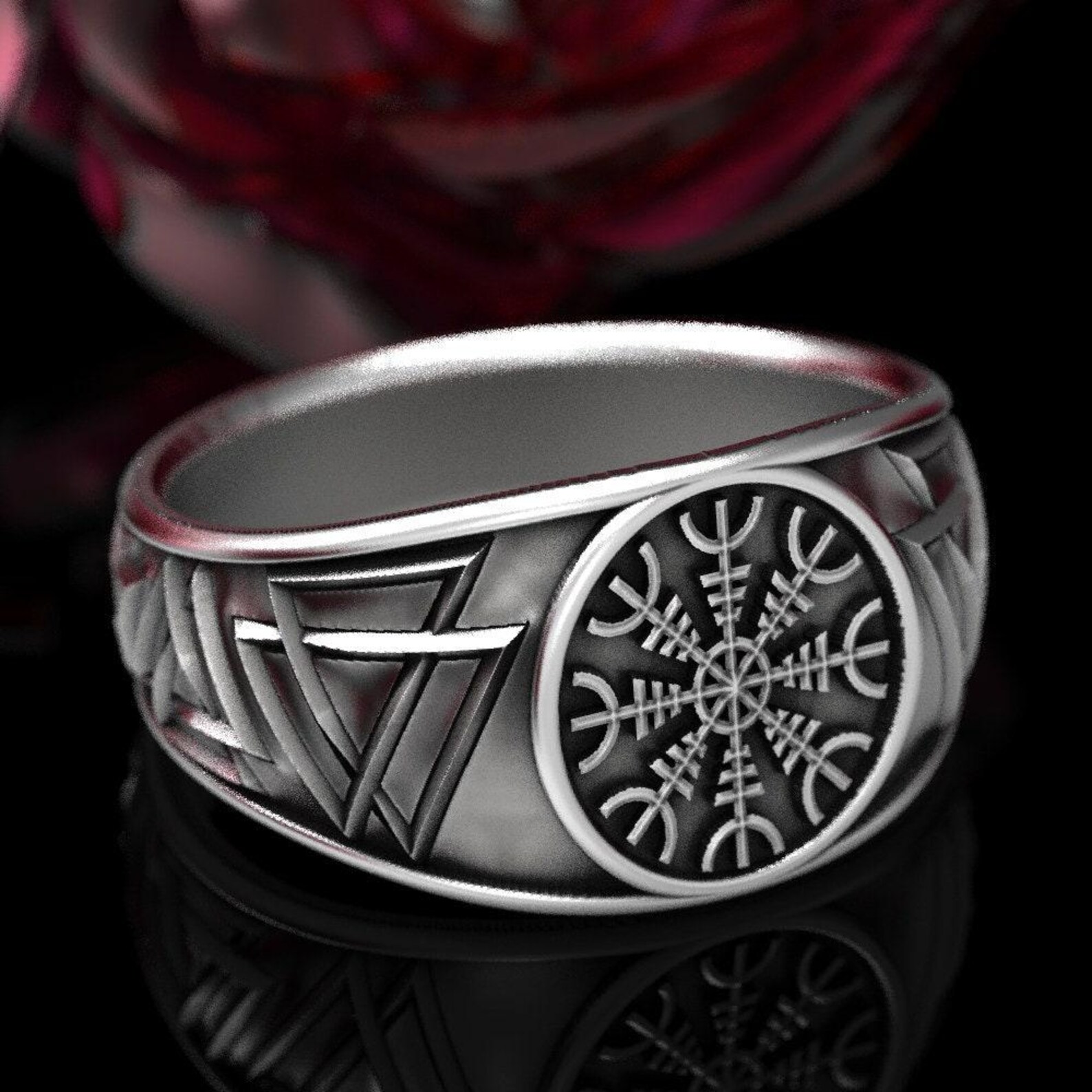 Helm of Awe Valknut Ring, Interlocking Triangles Ring, Men's Wedding ...