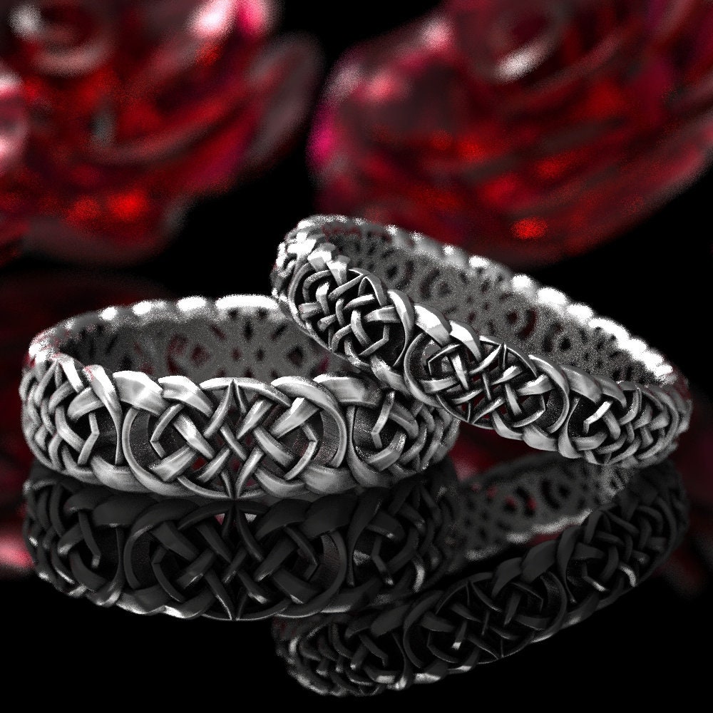 His Hers Celtic Ring Set, Sterling Silver Eternity Wedding Bands ...