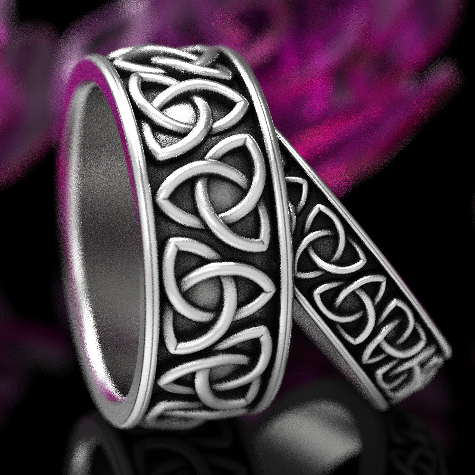 Celtic Trinity Wedding Ring Set, Trinity Knot Wedding Band Set, Celtic ...