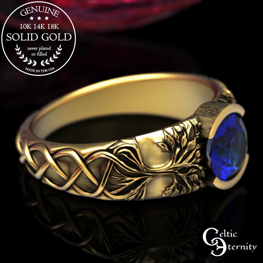 Gold & Sapphire Woven Tree Roots Ring, 10K Rose Gold Nature Inspired ...