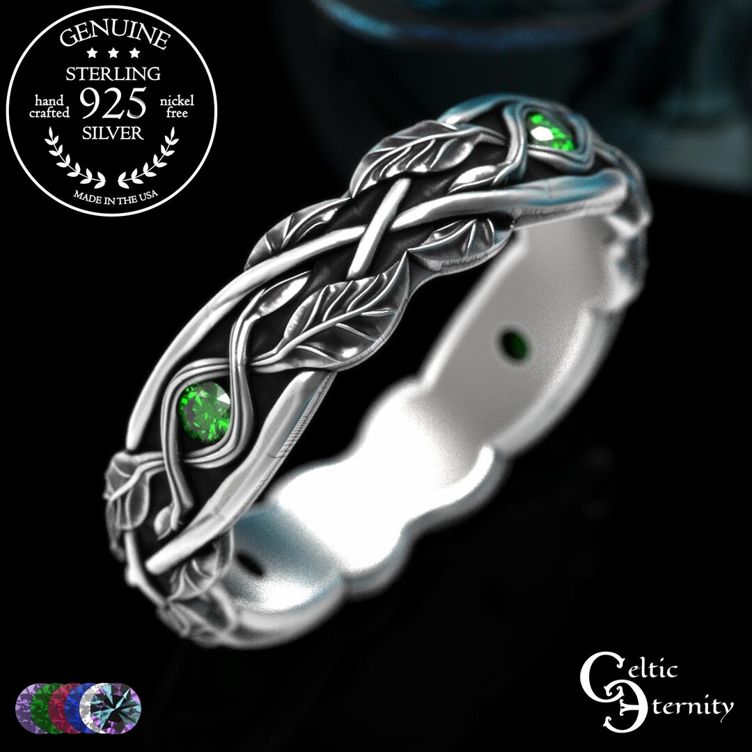 Women's Emerald Woven Leaf & Vine Ring, Sterling Sapphire Braided ...