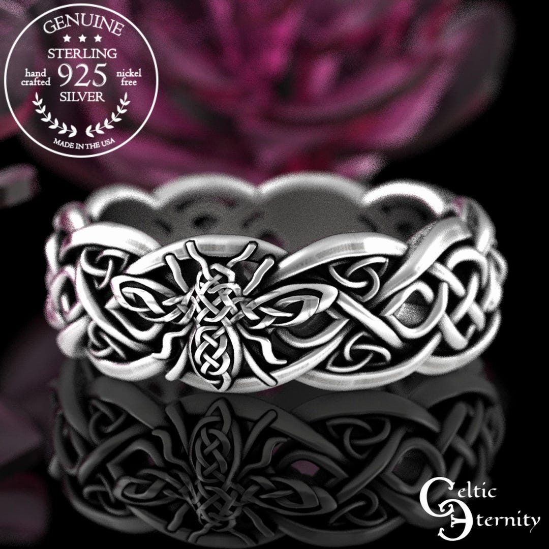 Sterling Silver Bee Ring, Celtic Bee Ring, Honeybee Ring, Queen Bee ...