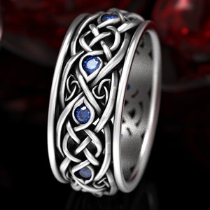 Infinity Wedding Band With Sapphires, Sterling Celtic Wedding Band ...