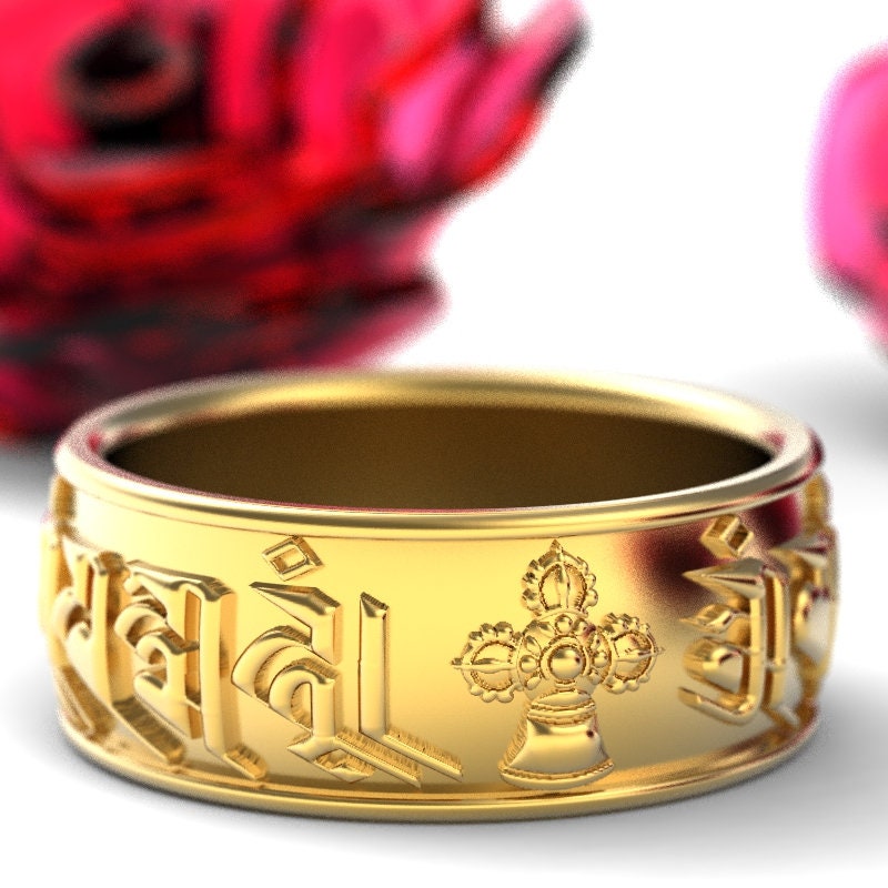 RESERVED FOR Jeanne 18K Gold Custom Buddhist Mantra Ring, Buddhist ...