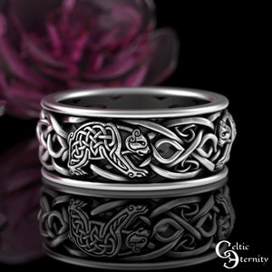 Mens Nordic Bear Wedding Ring, Sterling Scottish Bears Ring, Irish ...