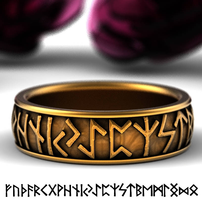 Gold Nordic Rune Ring, Viking Rune Wedding Band, Magical Jewelry, Rune ...