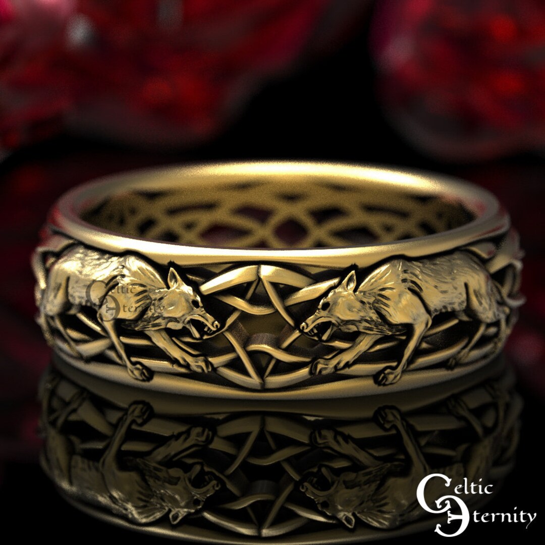 Direwolf Gold Ring, Celtic Wolf Ring, Viking Wolf Ring, Norse Wolf Ring ...