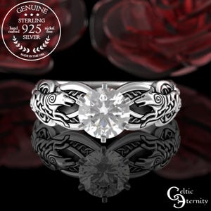 Sterling Celtic Wolf Engagement Ring, Moissanite Wolves Viking ...