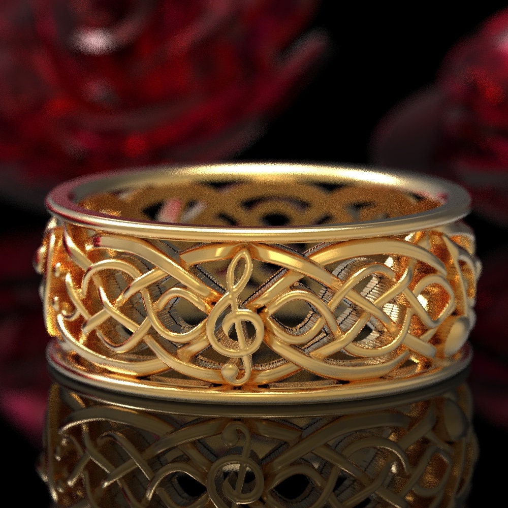 Gold Music Note Ring, Gold Music Wedding Ring, Music Note Ring, Music ...