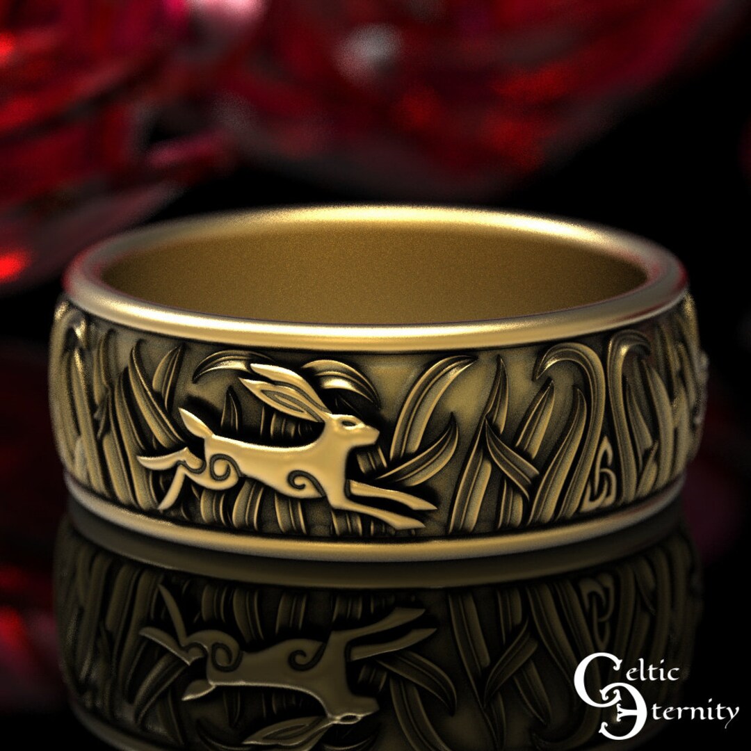Gold Rabbit Ring, 10K Rabbit Wedding Ring, 10K Gold Hare Ring, Gold ...