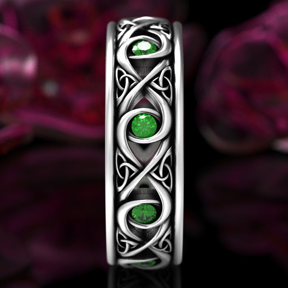 Celtic Emerald Wedding Ring, Infinity Knot Ring in Sterling Silver ...