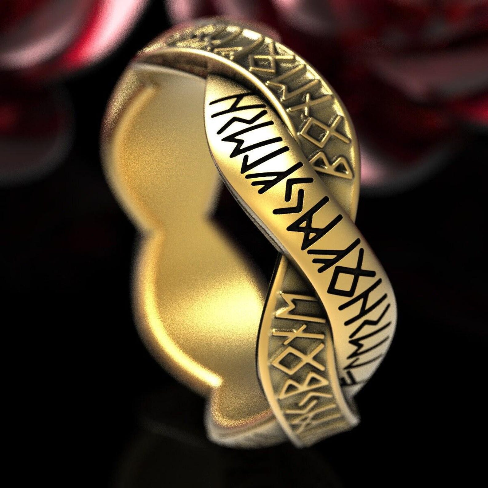 Rune Ring Nordic Band, Viking Rune Wedding Band, Magical Rune Wedding ...