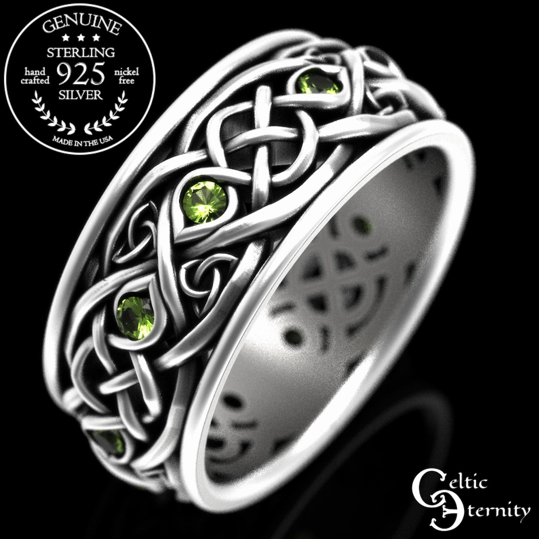 Peridot Celtic Ring, Sterling Men Wedding Band, Silver Peridot Ring ...