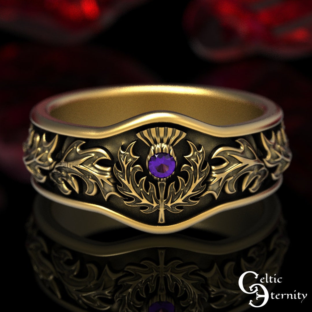 Amethyst Thistle Ring, Gold Thistle Ring, Scottish Thistle Ring ...