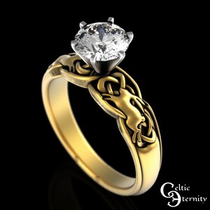 Gold Rabbit Engagement Ring, 10K Celtic Bunny Wedding Ring, 14K Gold ...
