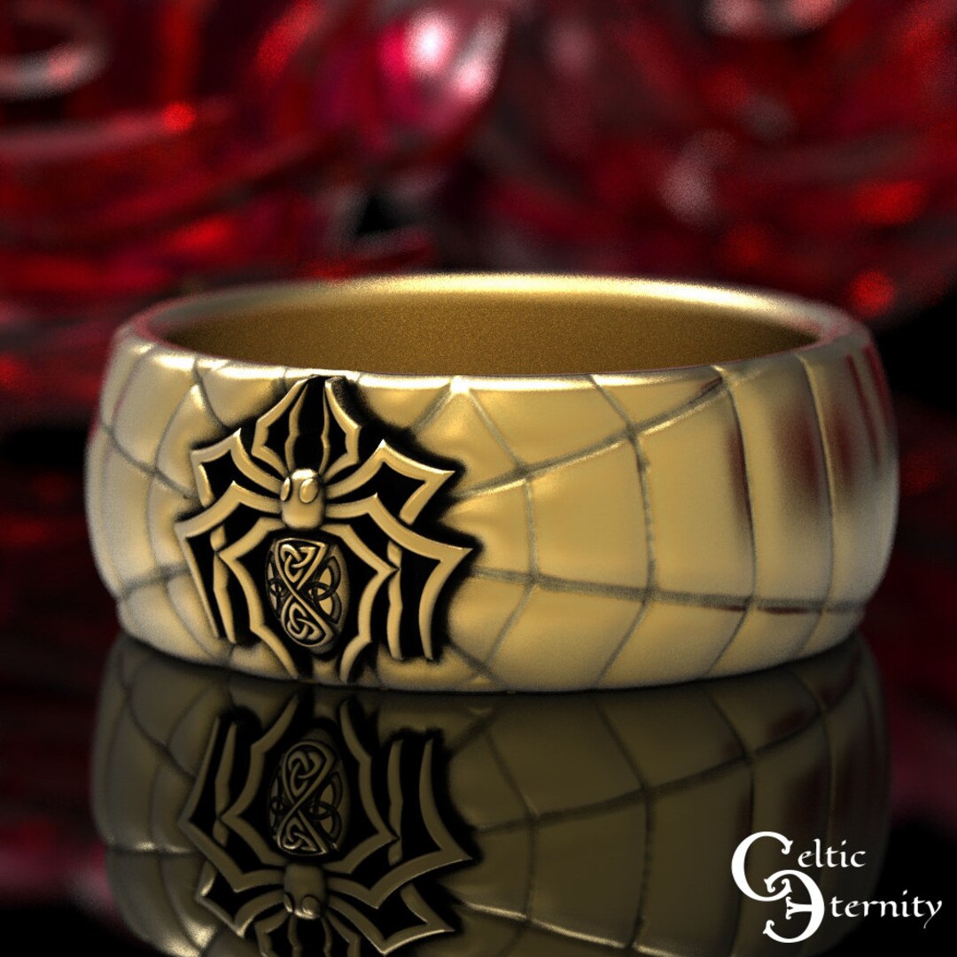 10K Gold Spider Ring, 14K Celtic Spider Ring, Black Widow Ring, Gold ...