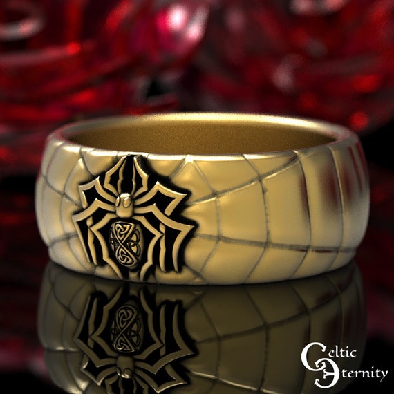 Black Widow Diamond Ring 10K Gold Spider Ring, 14K Celtic Spider Ring,