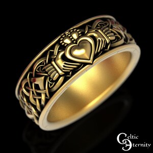 Gold Mens Claddagh Ring, 10K Heart Claddagh Ring, 14K Mans Celtic ...