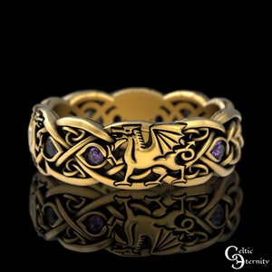 Alexandrite Welsh Dragon Ring, 10K 14K Dragon Wedding Band, Celtic ...