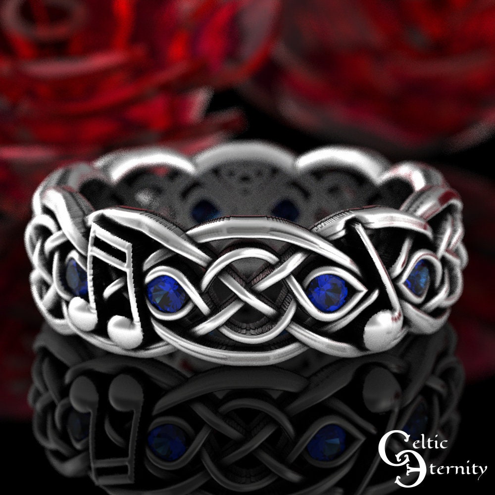 Musical Wedding Ring, Celtic Music Note Ring, Sapphire & Sterling ...