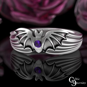 Sterling Bat Ring, Amethyst Halloween Ring, Vampire Wings Creature Ring ...