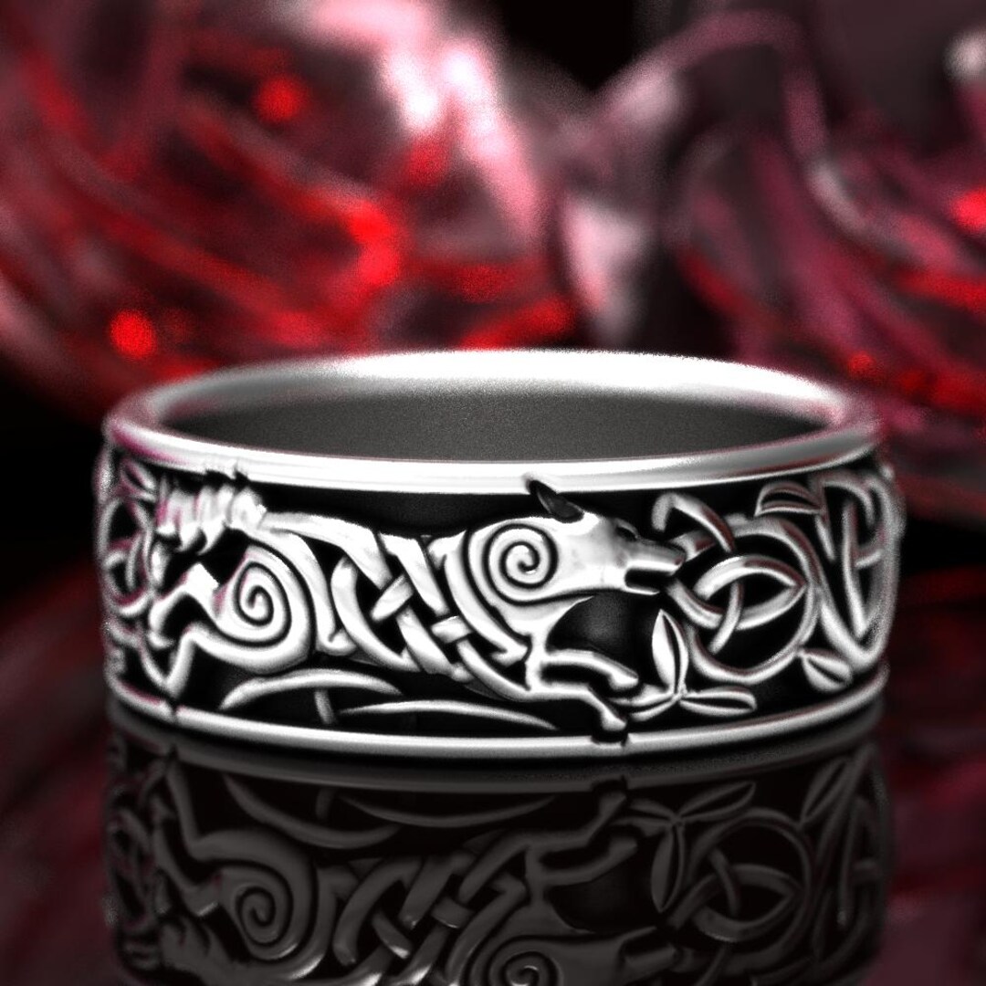 Sterling Celtic Wolf Ring, Wolf Wedding Ring, Wolf Wedding Band, Viking ...