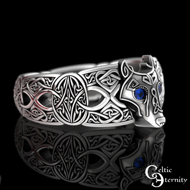Celtic Wolf Ring Sapphire Eye Wolf Ring Sterling Wolf Ring - Etsy