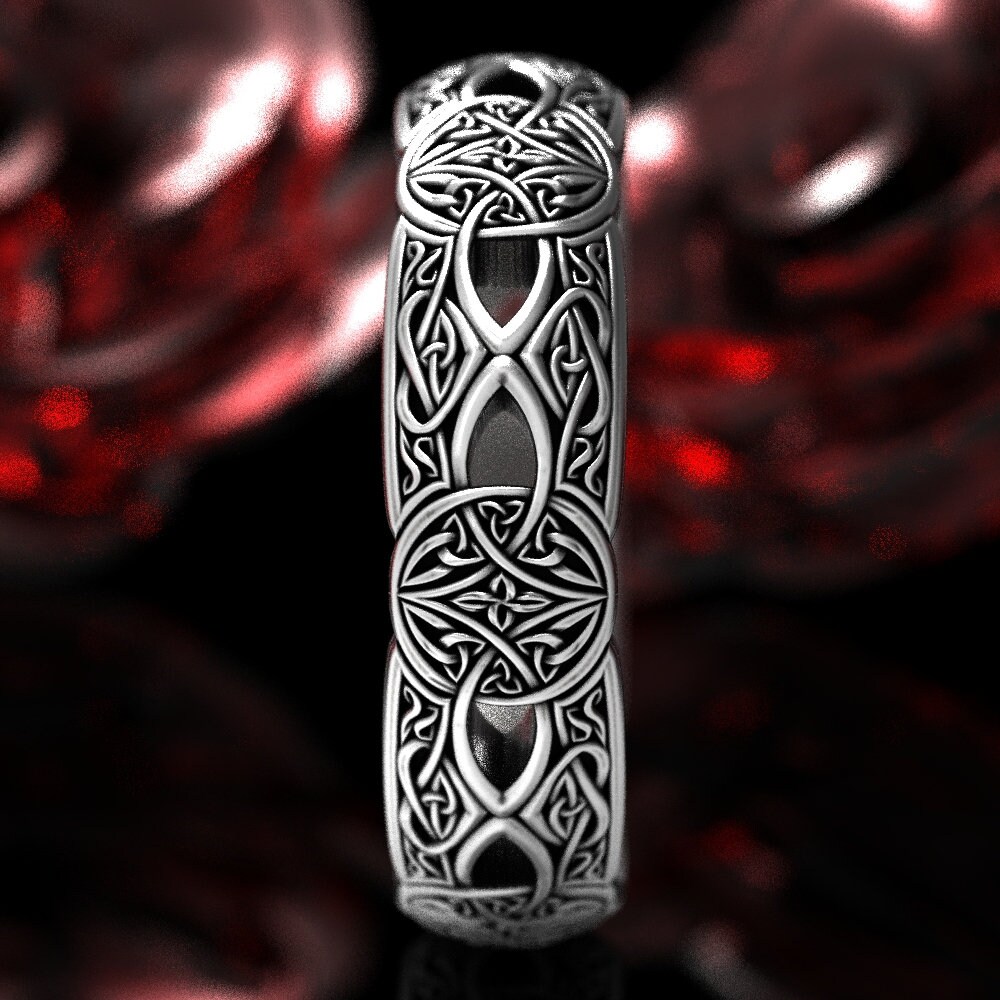 Sterling Silver Celtic Wedding Ring, Intricate Wedding Band, Detailed ...