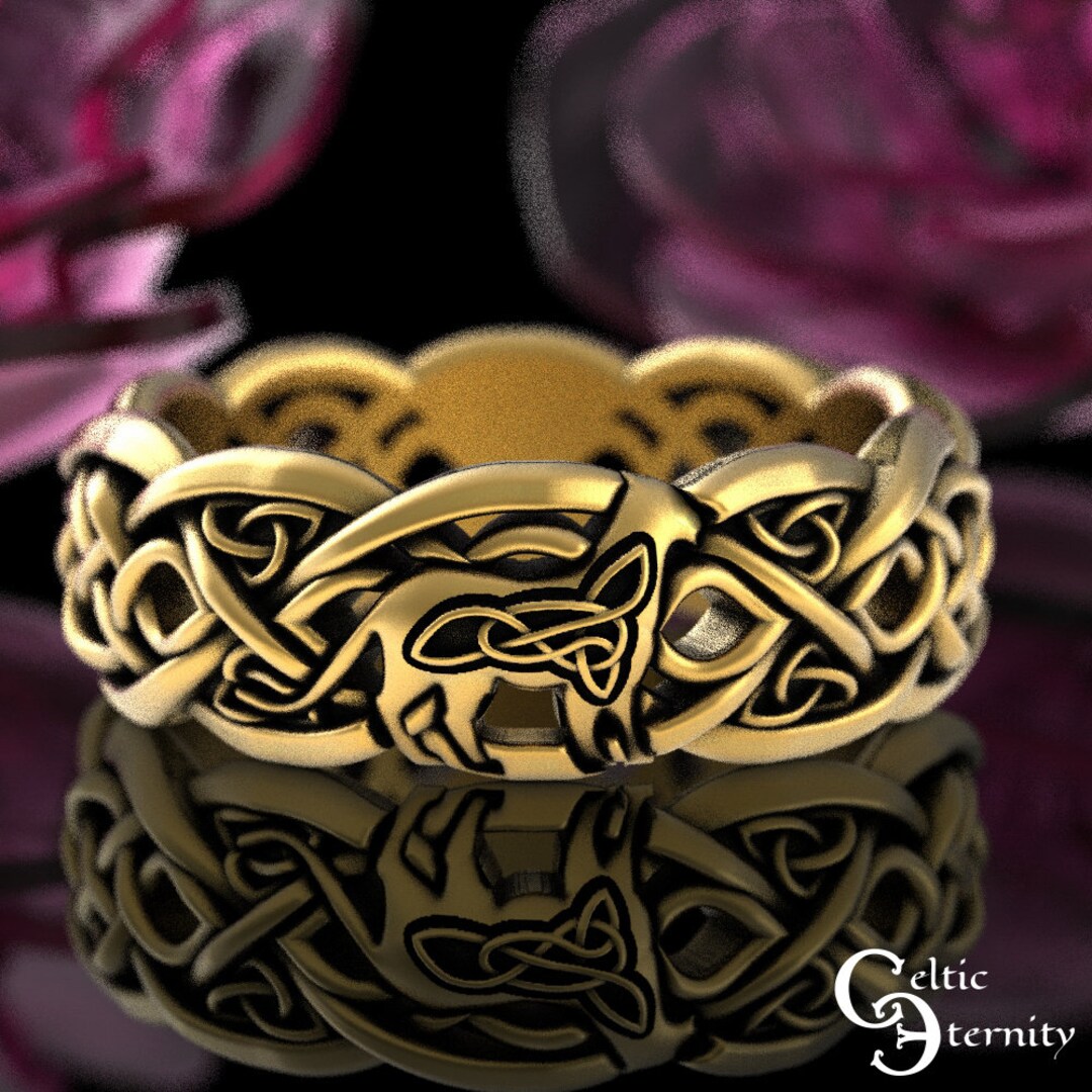10K Gold Lioness Wedding Ring, Celtic Female Lion Ring, 14K Irish Queen ...